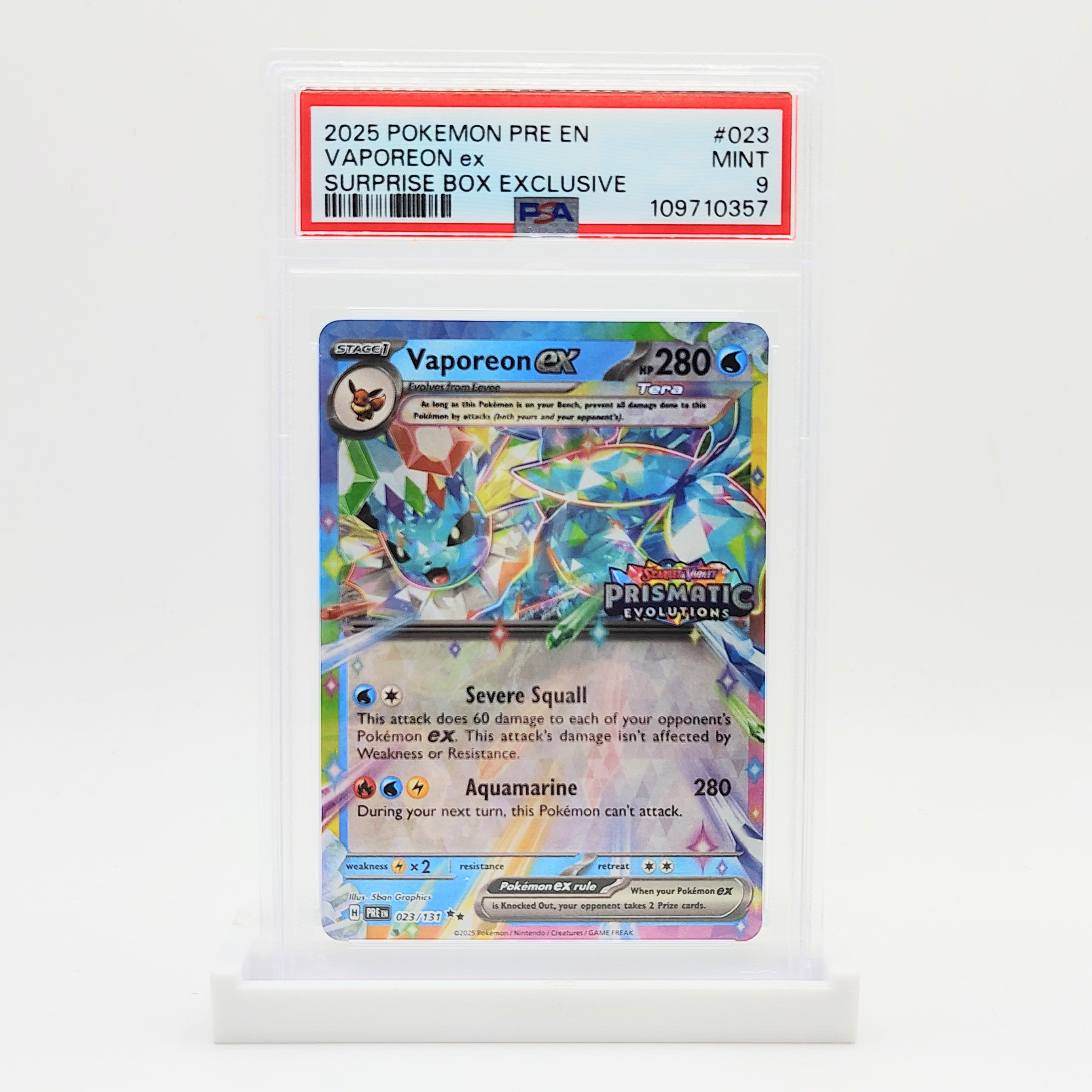 PSA 9 Vaporeon ex w/ Prismatic Evolutions Stamp - Surprise Box Exclusi ...